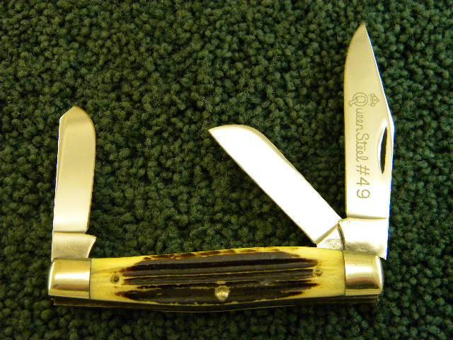 Queen #49 Winterbottom Bone Large Stockman Knife Etched No Tang Stamp ...