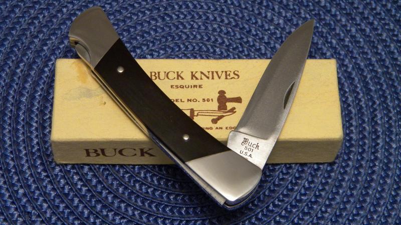 Buck USA Model # 501 Black Micarta Esquire Lockback Knife c.Pre-1986 - NIB