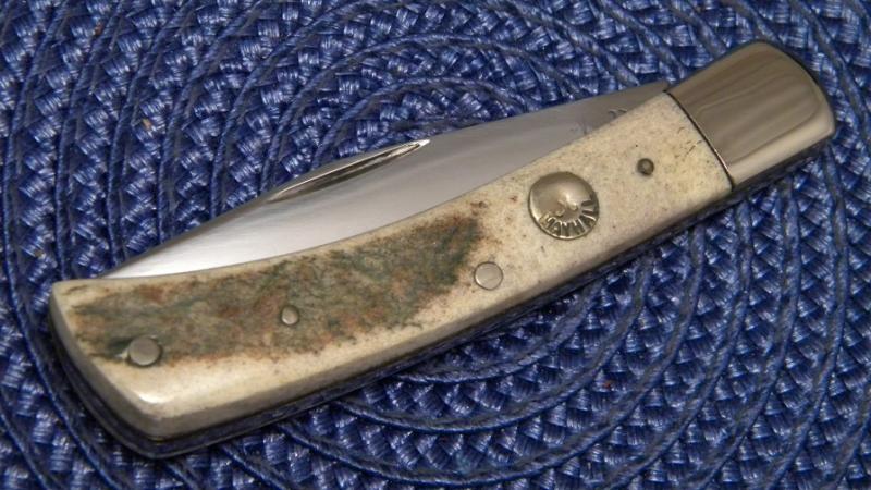 Custom Stag Slip Joint Folding 1 Blade Knife by A.M. Mayhall - C. 1960's
