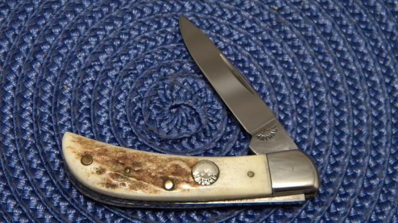 Custom Stag Slip Joint Folding 1 Blade Knife by A.M. Mayhall - C. 1960's