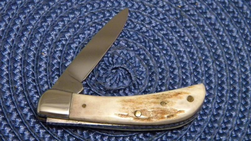 Custom Stag Slip Joint Folding 1 Blade Knife by A.M. Mayhall - C. 1960's