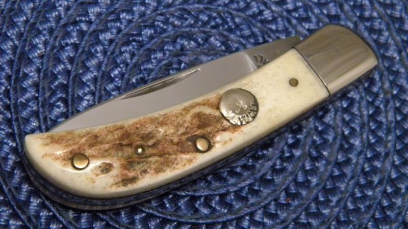 Custom Stag Slip Joint Folding 1 Blade Knife by A.M. Mayhall - C. 1960's