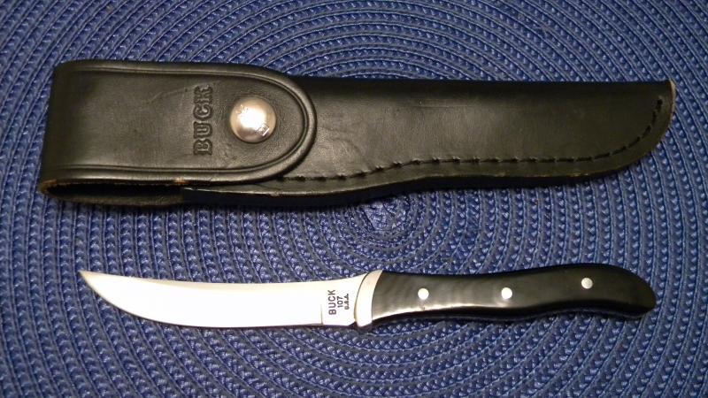 Buck 107 USA Black Micarta "Scout" Fixed Blade Hunting Sheath Knife Pre ...