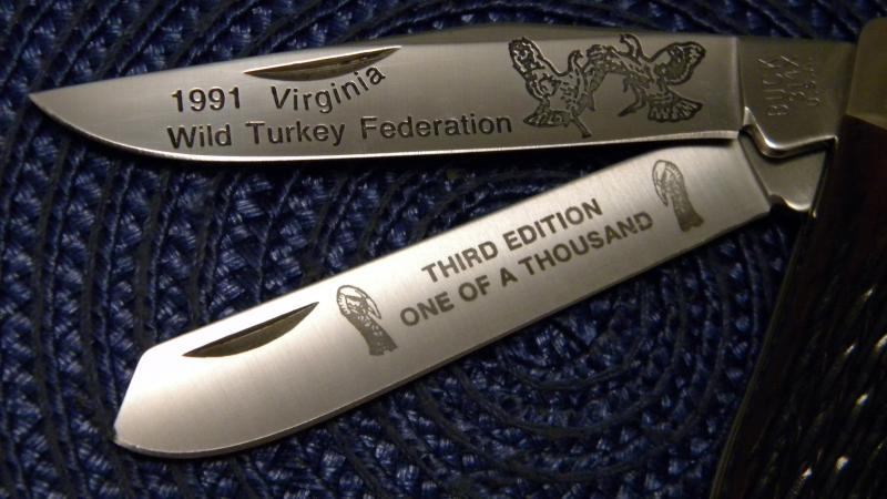 Buck 314 USA Bone Trapper Knife 1991 Verginia Wild Turkey Federation ...