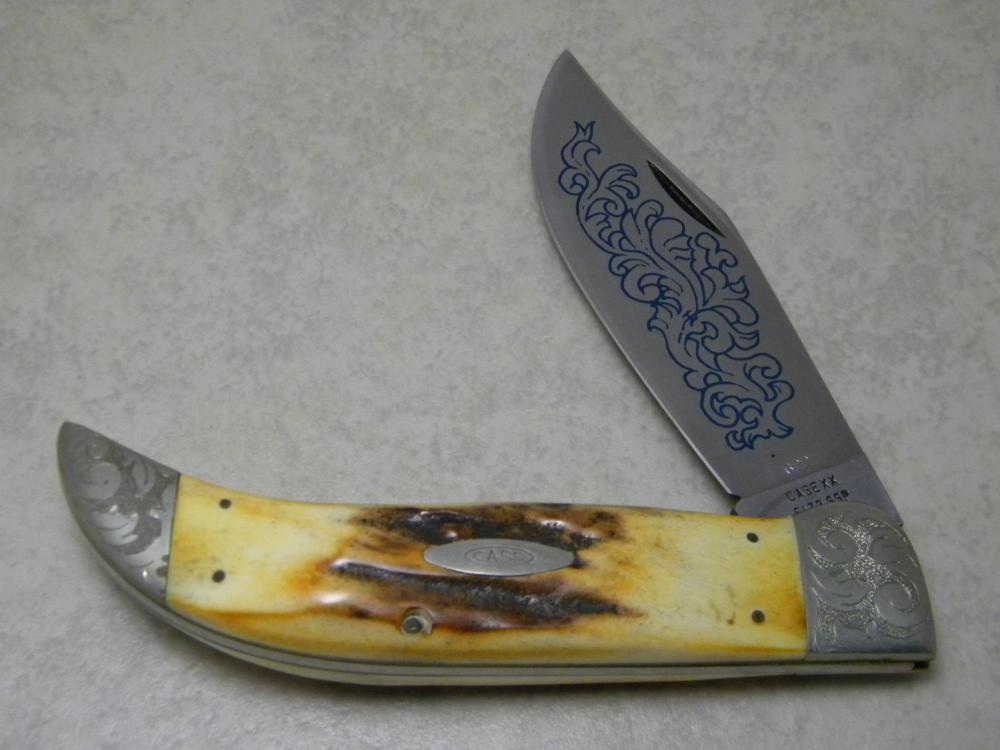 Case XX Stainless USA 3 Dot (1977) Stag 5172 SSP Engraved Blue Scroll ...