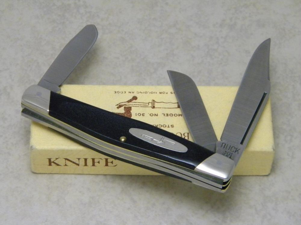 Buck 301 USA (Camillus) Black Delrin Stockman Knife in Box Pre 1986