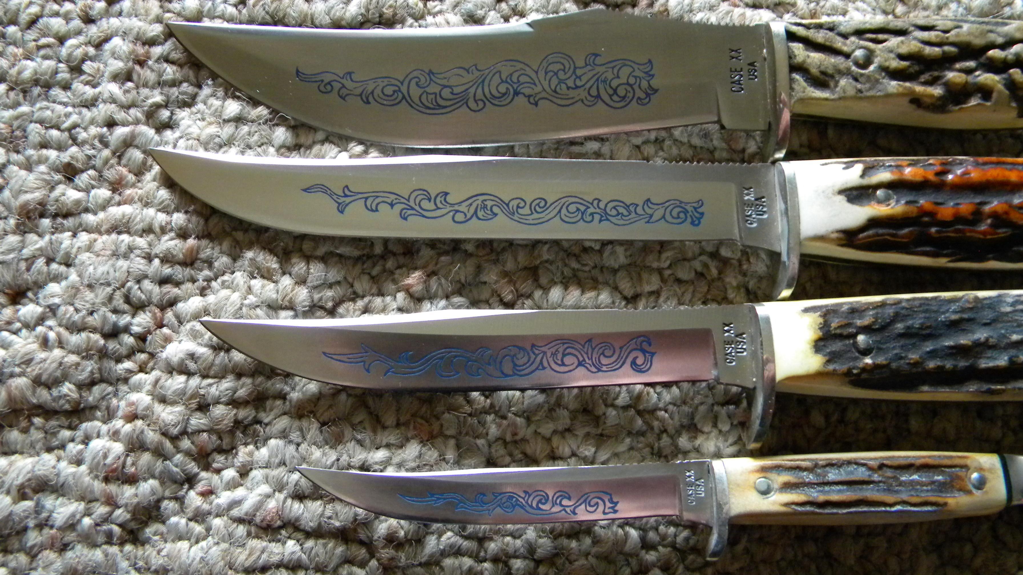 Case XX USA (1977) Stag M5F, 5 FINN, 516-5, 523-5 SSP Blue Scroll Fixed ...