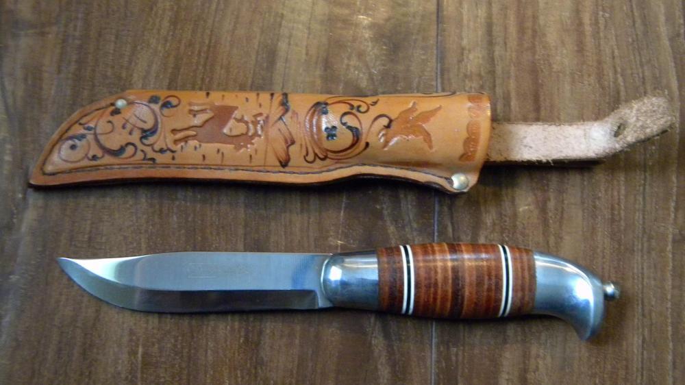 Geilo Made in Norway Stacked Leather Brusletto Fixed Blade Sheath Knife