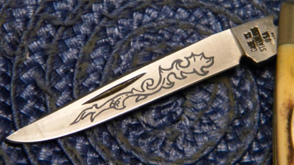 Case XX Stainless USA 5233 SSP 3 Dot (1977) Blue Scroll Stag 2 Blade ...