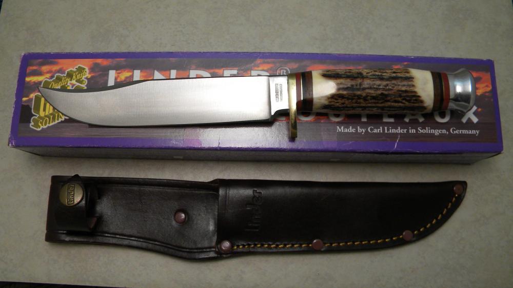 Linder Messer Solingen Germany Stag Fixed Blade Sheath Knife in Box