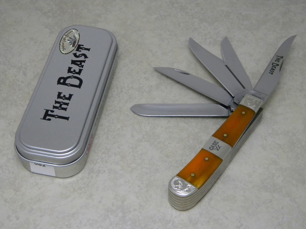 Case XX USA 2008 Orange Bone 6554 SS The Beast 5 Blade Trapper Knife ...