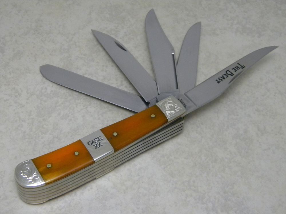 Case XX USA 2008 Orange Bone 6554 SS The Beast 5 Blade Trapper Knife ...