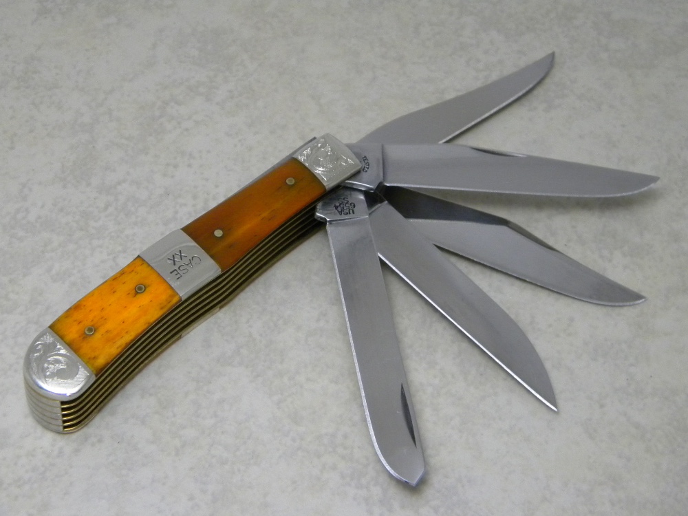 Case XX USA 2008 Orange Bone 6554 SS The Beast 5 Blade Trapper Knife ...