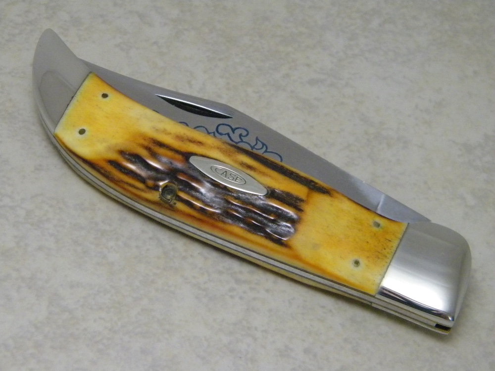 Case XX Hand Made USA 3 Dot (1977) Stag 5172 SSP Blue Scroll Clasp Knife