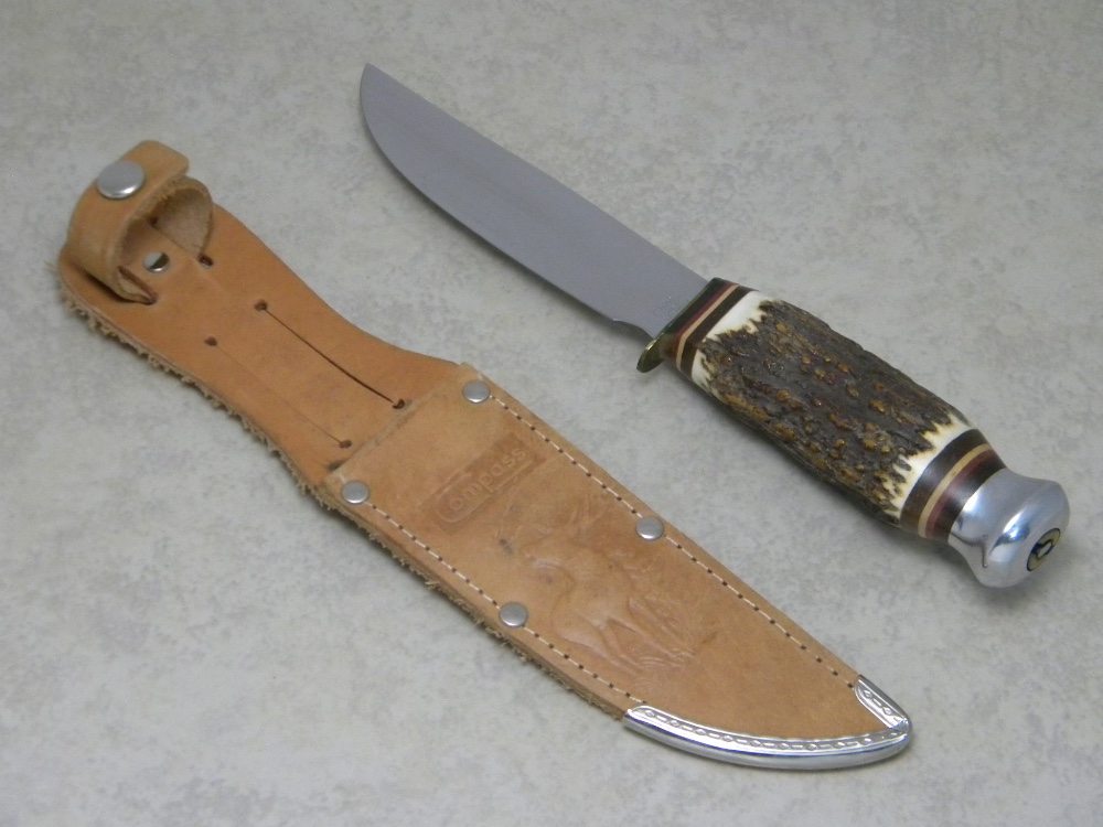 Compass Solingen Germany #846 Stag Fixed Blade Sheath Knife