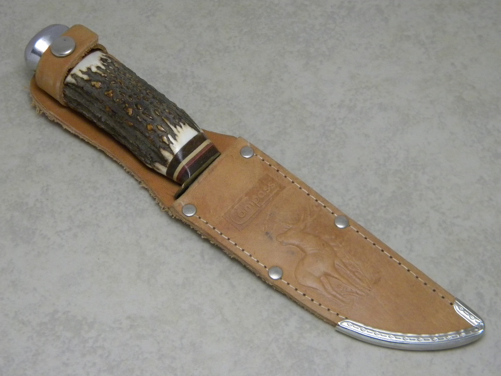 Compass Solingen Germany #846 Stag Fixed Blade Sheath Knife