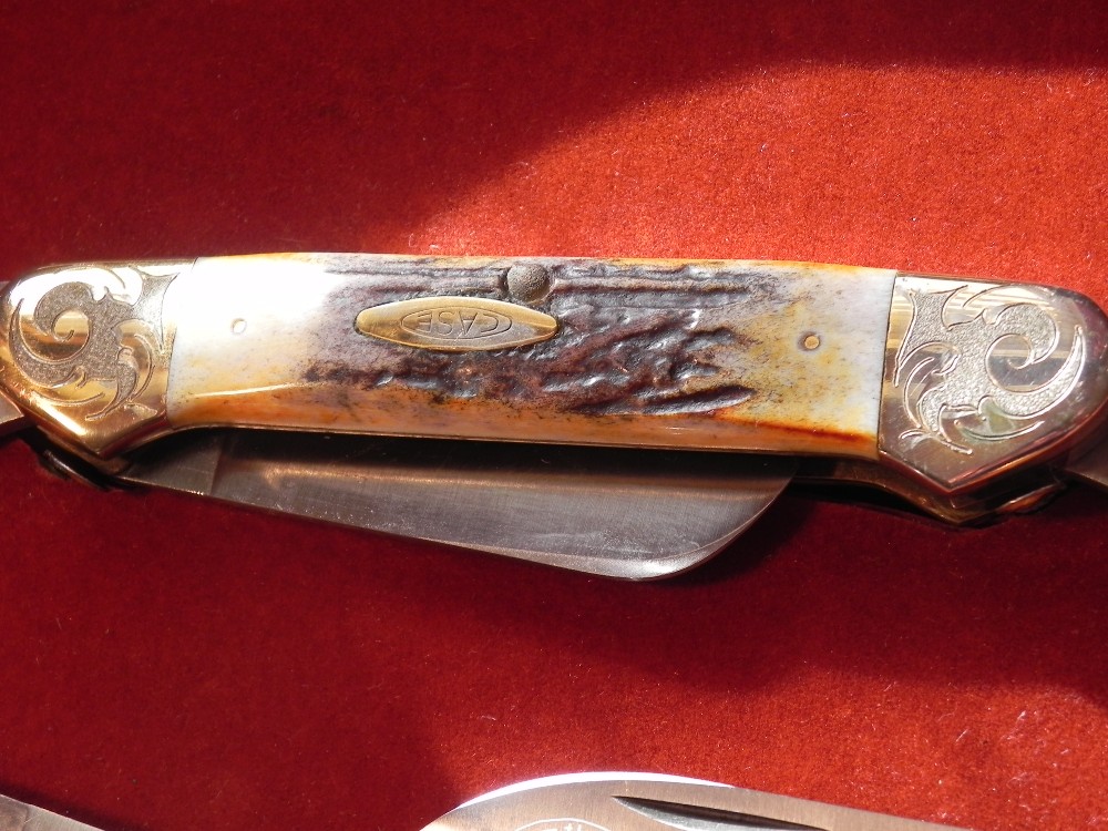 Case XX 1980 Canoe Set w Great Stag Handles & Blade Etching + Fancy ...