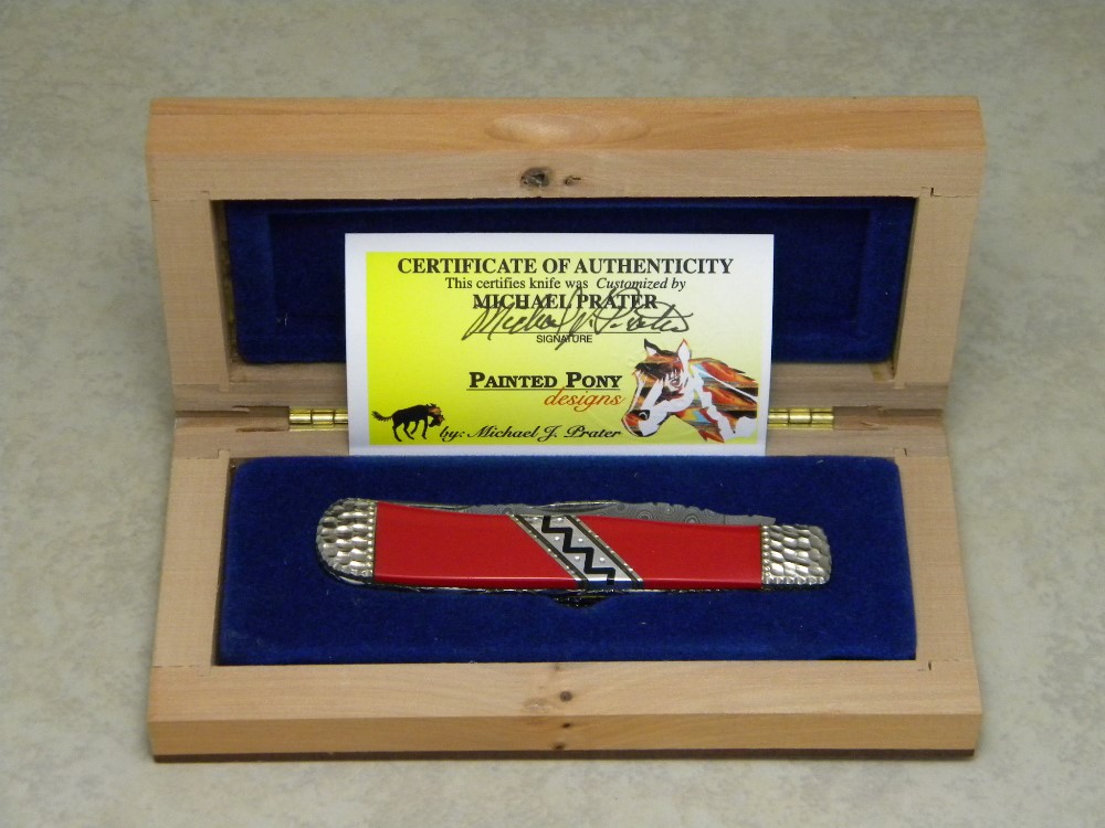 Case XX Custom Michael Prater Painted Pony Damascus Trapper Knife 2007 NIB