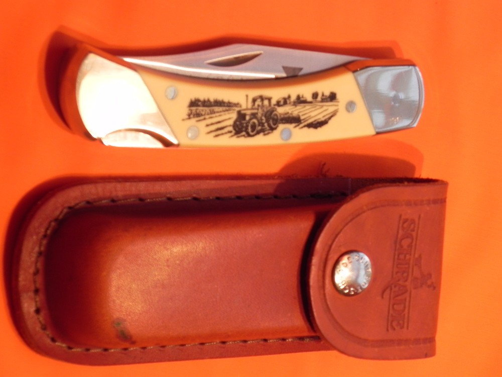 Vint, LE, Schrade Scrimshaw Single Blade Folding Hunter w Massey ...