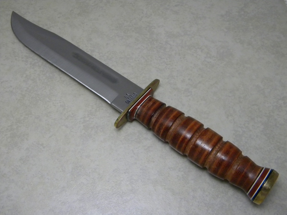 Ontario Knife Co. USA Stacked Leather P4 Combat USMC Fixed Blade Knife ...