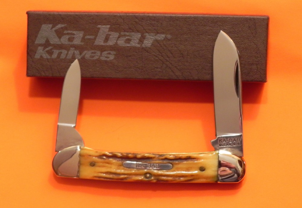 Vintage Ka-Bar 2 Blade Canoe Pocket Knife w Great Stag Handles & 1/4 ...