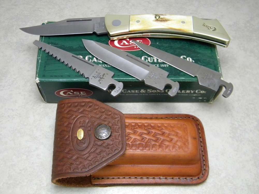 Case XX USA 2000 Stag XX Changer Folding Hunter Lockback Knife & Pouch ...