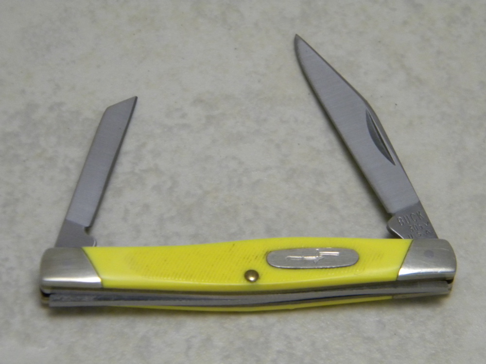 Buck 305 USA Yellow Saw Cut Delrin Lancer 2 Blade Stockman Knife c.1989