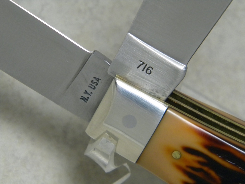 Camillus NY USA #716 Imitation Stag Double Lockback Knife in Pouch