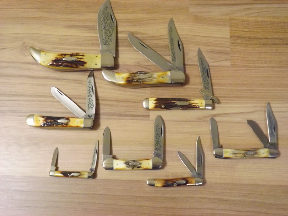 Case 1977 BLue Scroll Stag Set (8 Knives)