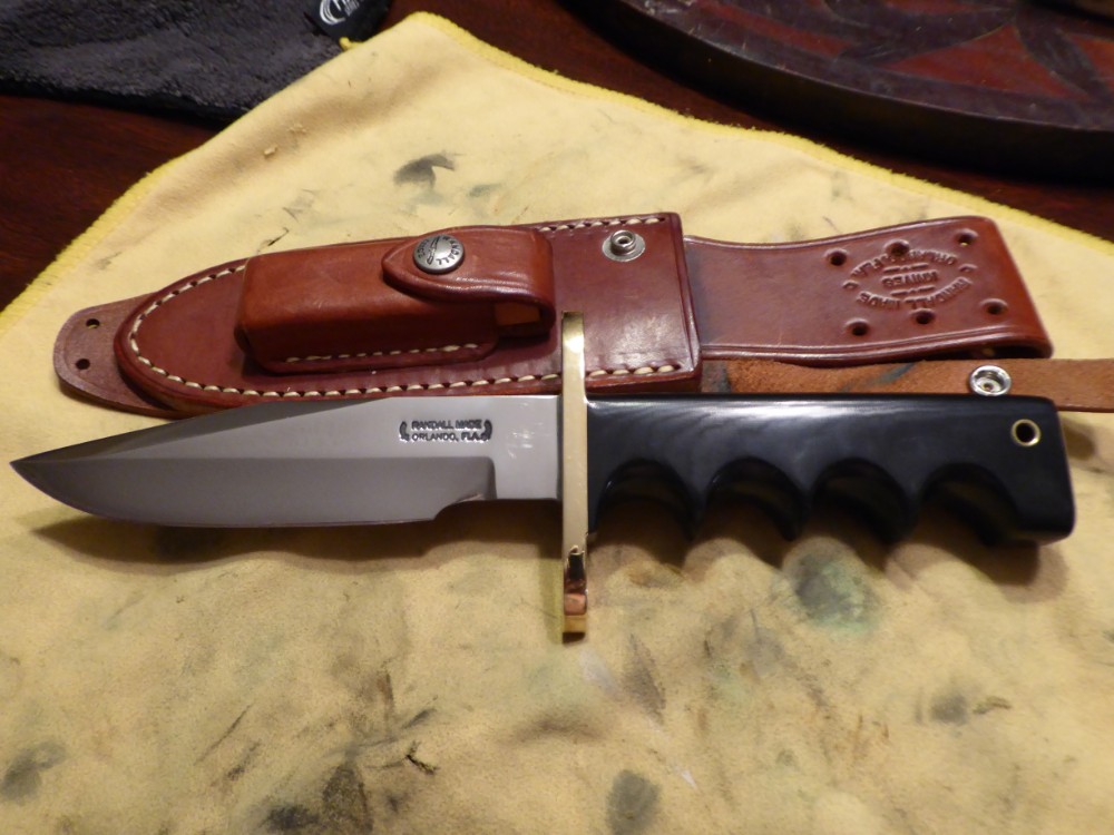 Model 15 "Airman" by Randall Made Knives. Like new with leather sheath