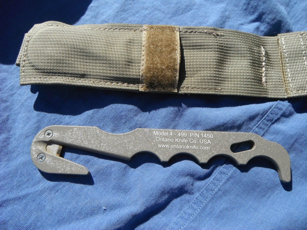 Ontario Knife Company (OKC) Model 4 - 499 Tan Strap Cutter w/ Sheath ...