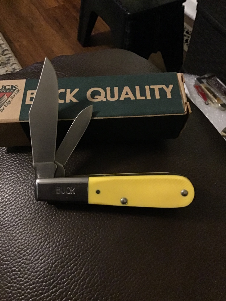 VINTAGE NEW RARE BUCK USA BARLOW YELLOW HANDLE WITH TWO BLADES BRAND ...