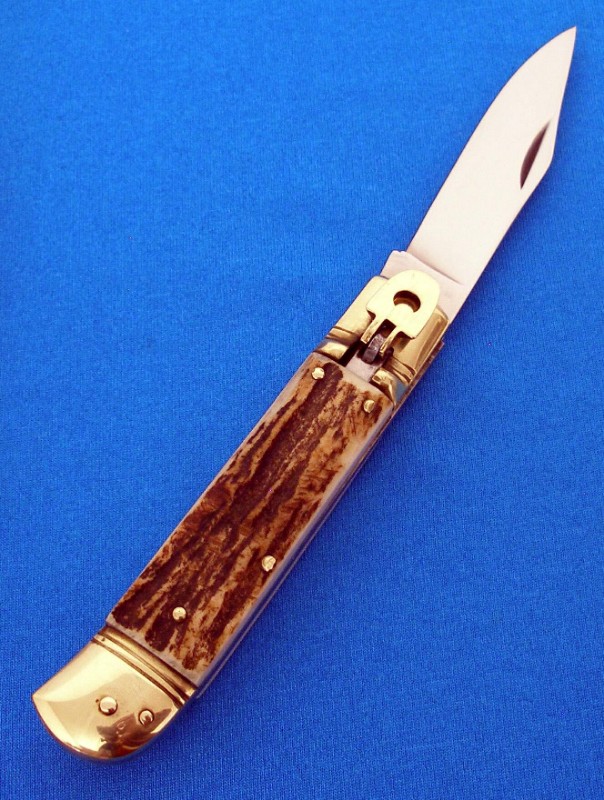 EDGE CO Italy AUTOMATIC SWITCHBLADE Lever Lock Auto Genuine Stag Knife ...