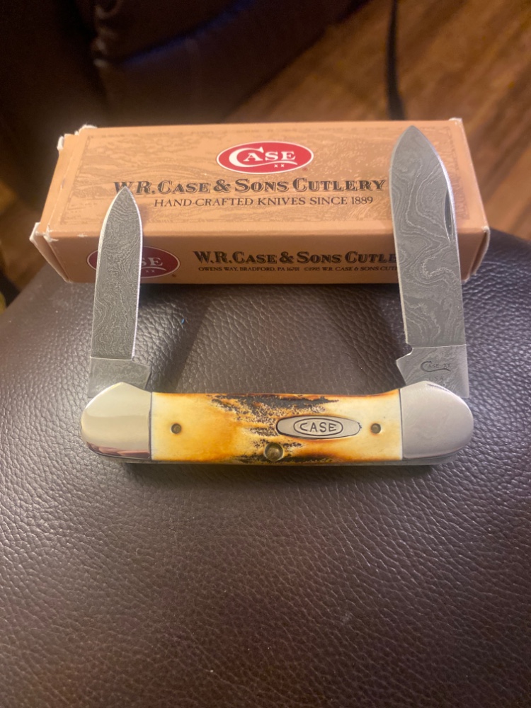 1997 Case XX USA 3 Dots 52131 D Fat & Gnarly Stag Canoe With Damascus ...