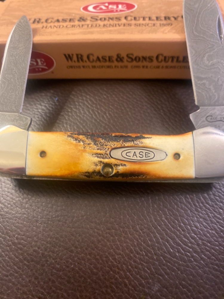 1997 Case XX USA 3 Dots 52131 D Fat & Gnarly Stag Canoe With Damascus ...