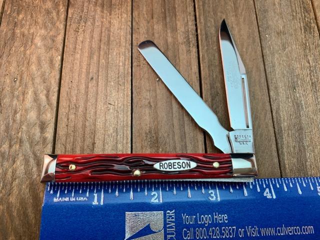 Robeson Shuredge, by Queen, 2 Blade Doctor Knife Red Bone Stag