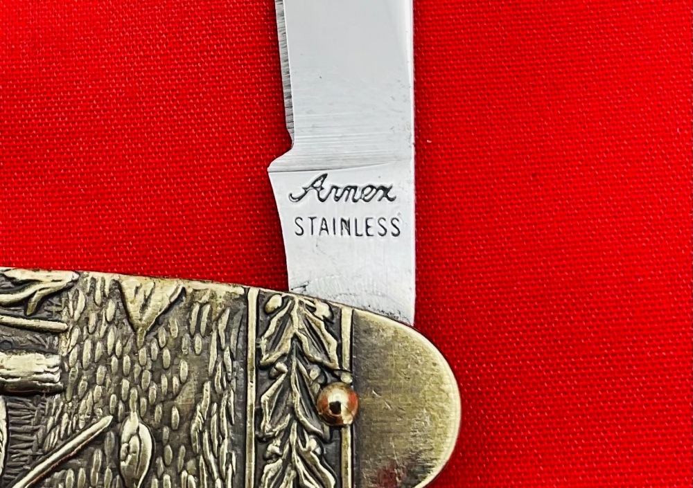 Vintage **MINT** ARNEX STAINLESS 2-Blade Brass Figural Shadow Pen ...