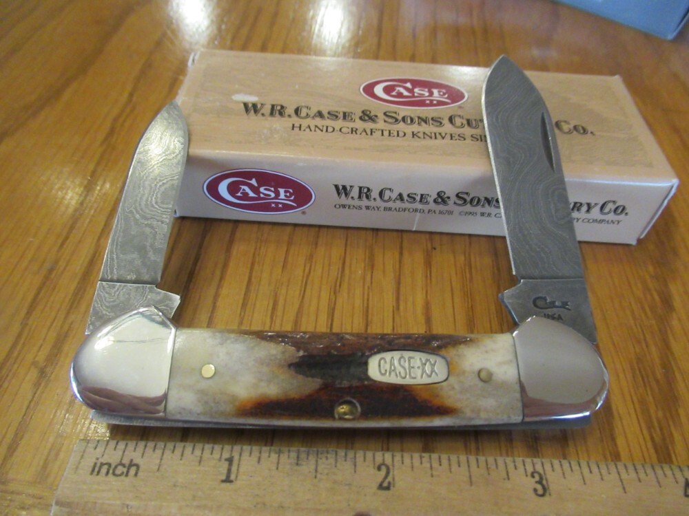 Case XX 1998 Red Stag Handle Damascus Canoe Pattern # R52131D