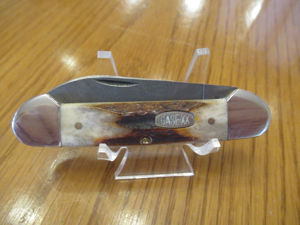 Case XX 1998 Red Stag Handle Damascus Canoe Pattern # R52131D