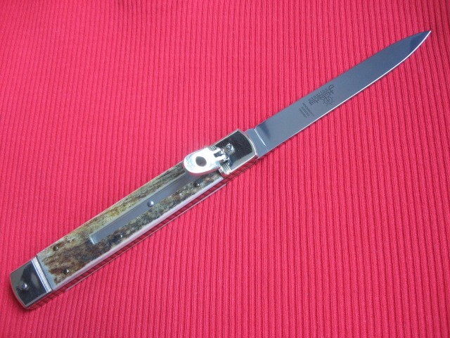Solingen German Hubertus Large 10" Leverlock Switchblade Knife - Stag