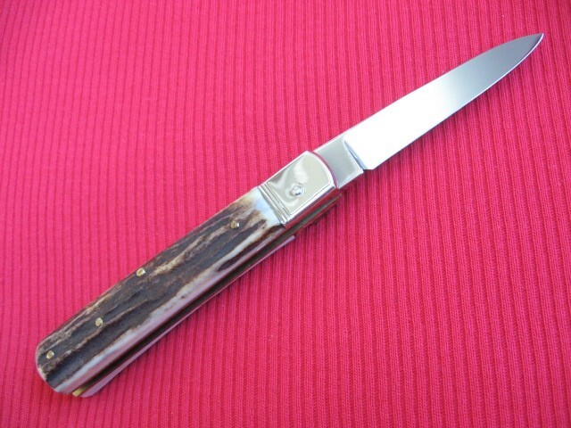 Older Solingen Germany Hubertus Slim Leverlock Switchblade Knife - Stag