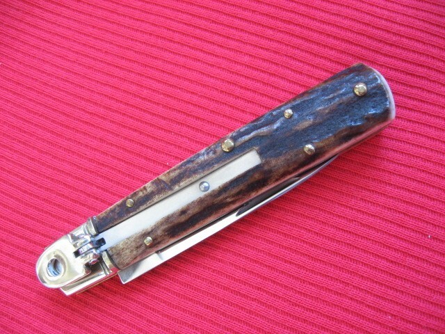 Older Solingen Germany Hubertus Slim Leverlock Switchblade Knife - Stag