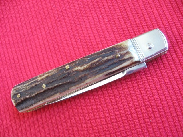 Older Solingen Germany Hubertus Slim Leverlock Switchblade Knife - Stag