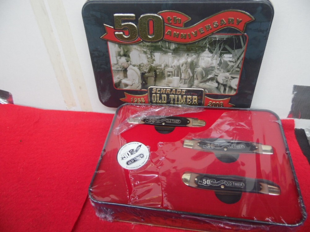 SCHRADE OLD TIMER 50th ANNIVERSARY 2008 3 KNIFE SET IN TIN SPECIAL ...