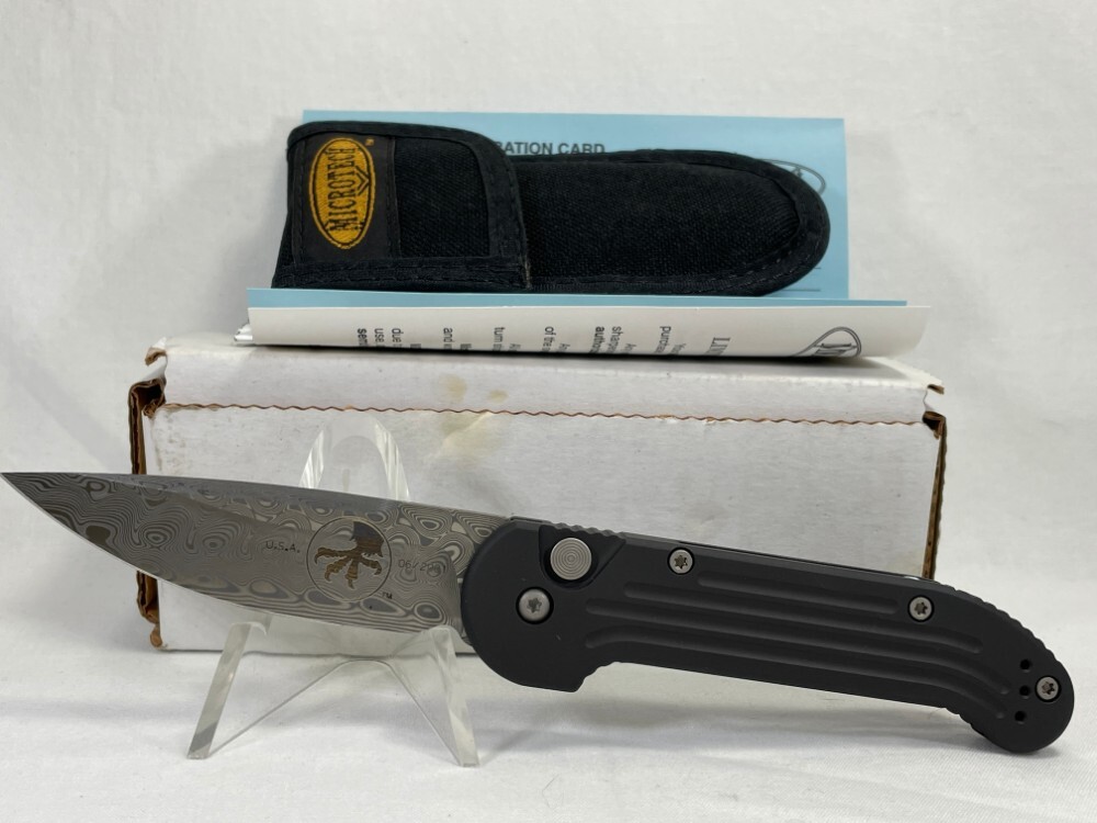 2001 MICROTECH L-UDT Black Hakka Pelita Damascus Auto w/ Pouch MINT IN ...