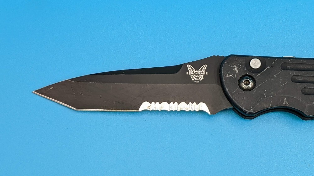 Benchmade 9100 AUTO Stryker with Safety 3.7" Combo Edge Satin Tanto Blade