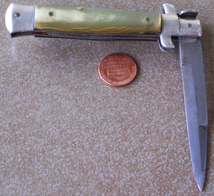 Vintage ROMO ITALY manual STILETTO folding KNIFE w/ green & brown HORN ...