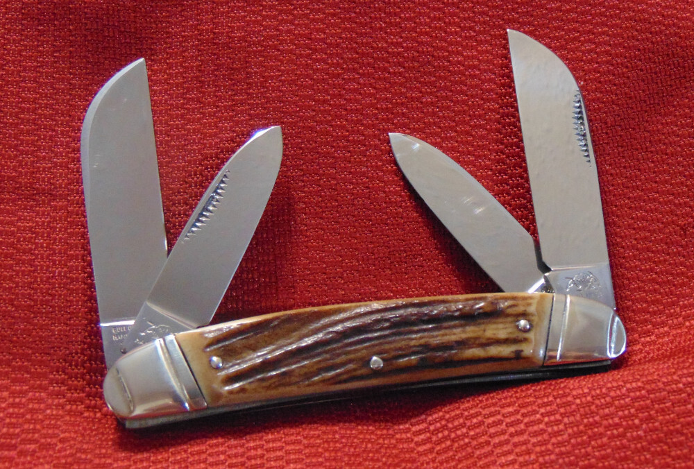 MIB BULLDOG BRAND 1ST GEN. LARGE CONGRESS KNIFE PIT BULLS GENUINE STAG ...