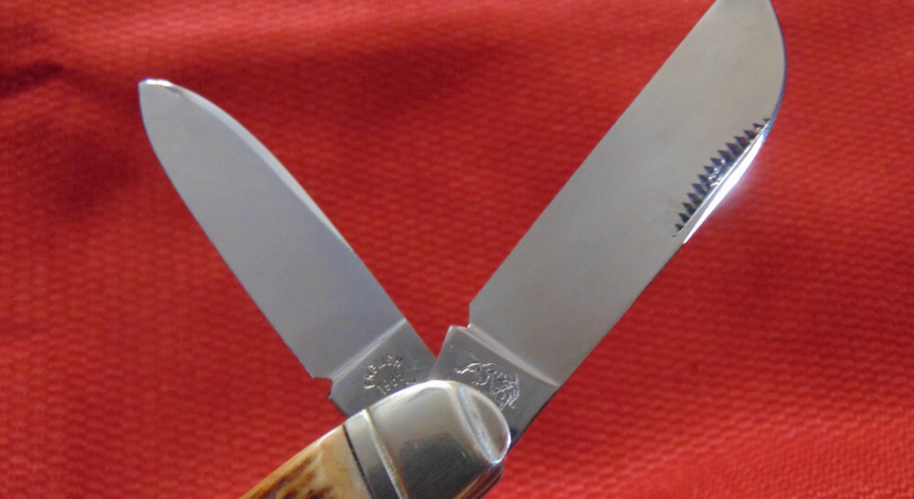 MIB BULLDOG BRAND 1ST GEN. LARGE CONGRESS KNIFE PIT BULLS GENUINE STAG ...