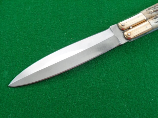 Large PHILIPPINE Balisong BATANGAS Butterfly Knife DOUBLE EDGE Bone ...